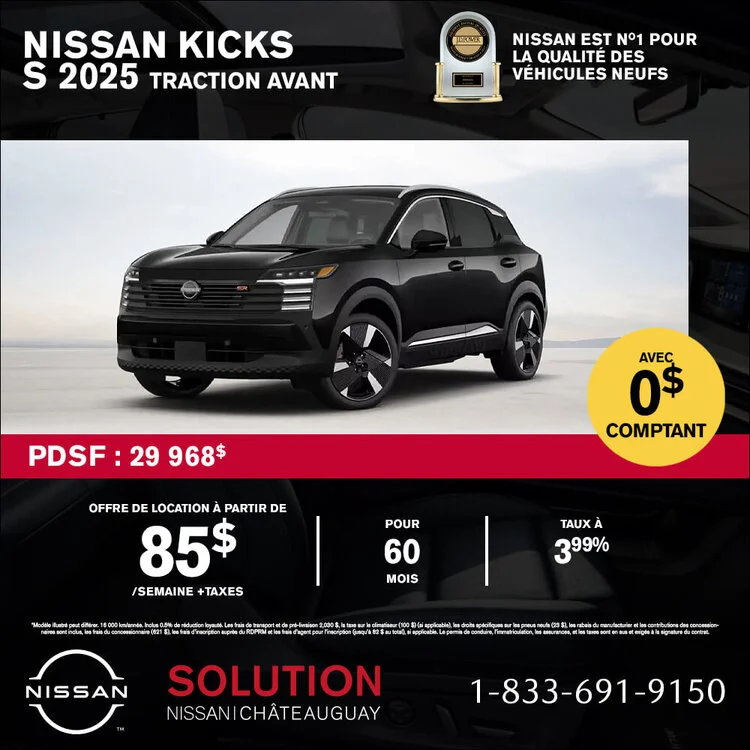 Nissan Kicks 2025 disponible chez Solution Nissan